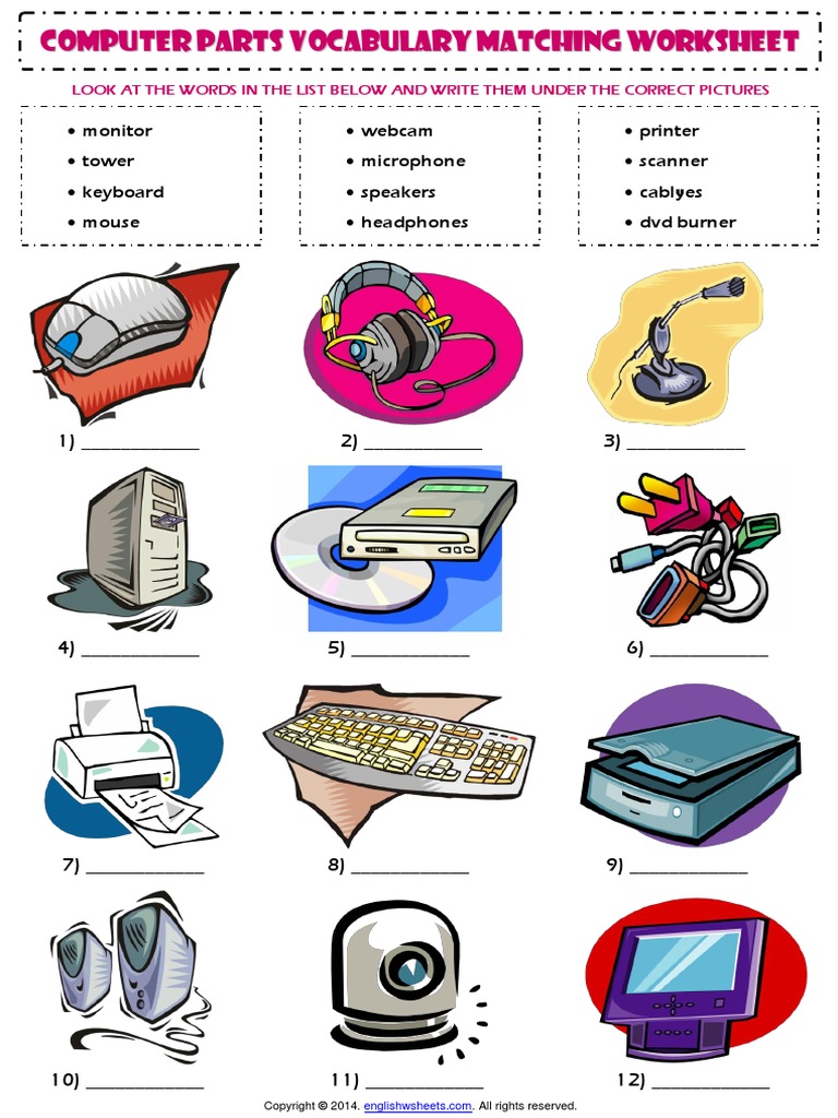 Computer Parts Esl Vocabulary Matching Exercise Worksheet For Kids ...
