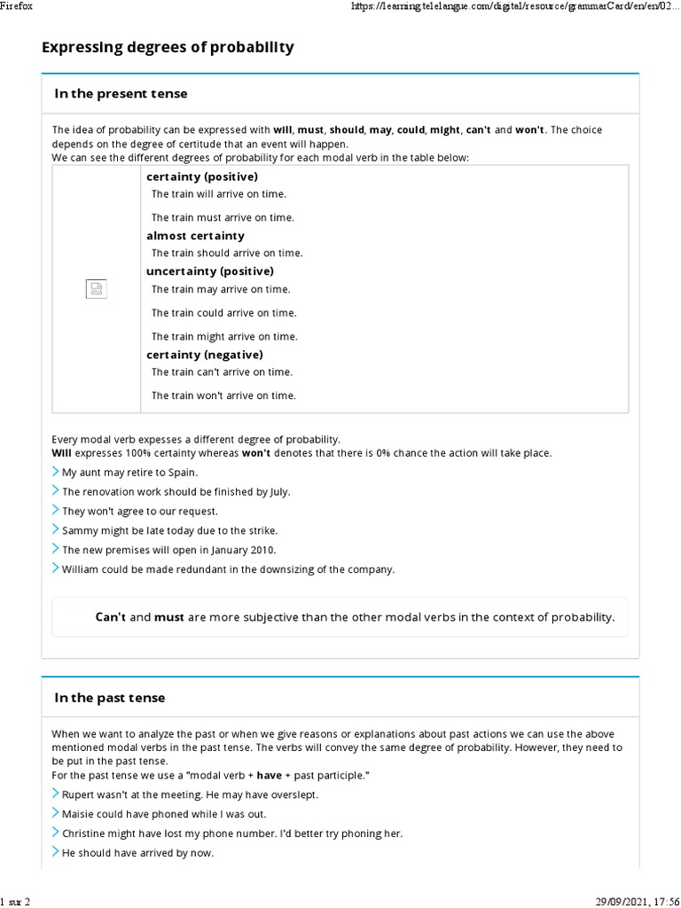 Expressing Degrees of Probability | PDF | Grammatical Tense | Verb