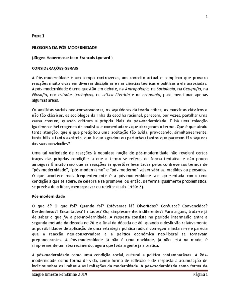 Pos Moderna | PDF | Jürgen Habermas | Modernidade