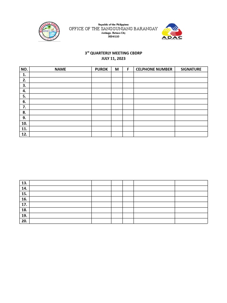 3rd Quarterly Meeting Attendance List | PDF