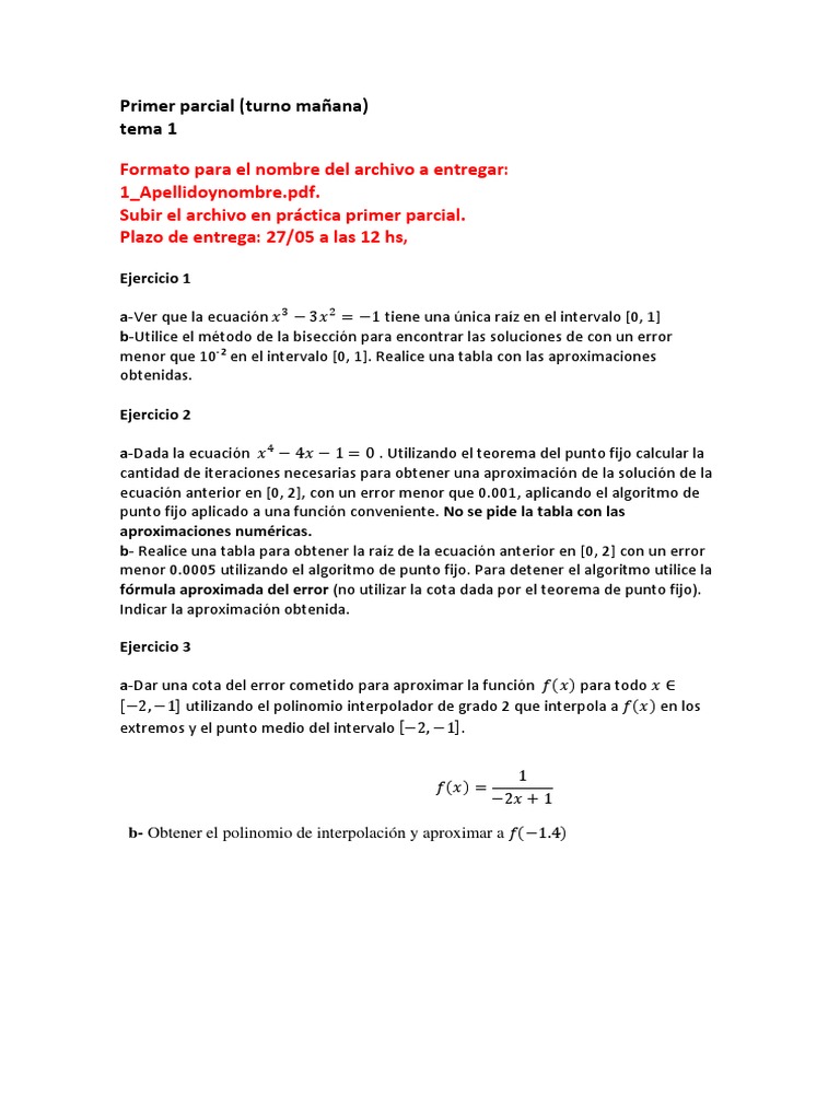 Métodos Numéricos: Ejercicios y Entrega | PDF