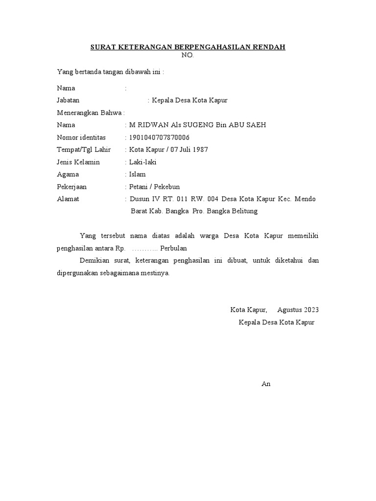 Surat Keterangan Berpengahasilan Rendah | PDF | Olahraga & Rekreasi