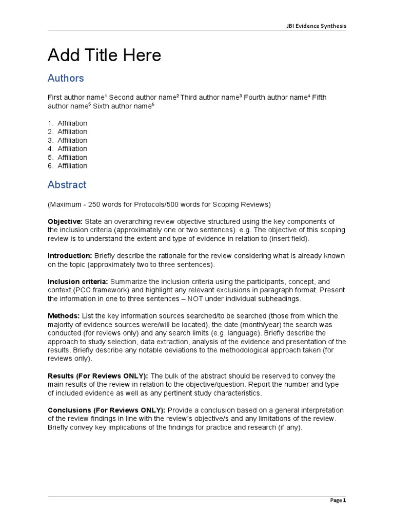 JBI Protocol Template Scoping Reviews | PDF | Systematic Review ... JBI Protocol Template Scoping Reviews | PDF | Systematic Review ...