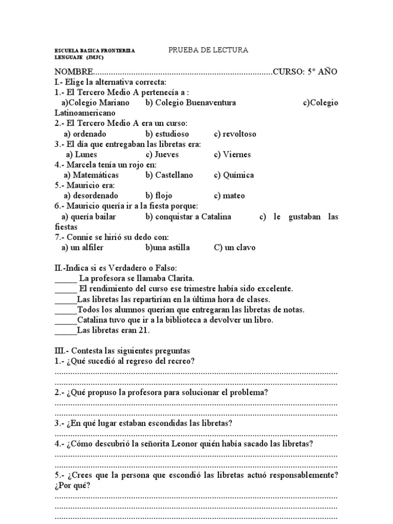 Evaluación de Comprensión Lectora 5° Año | PDF | Pollo | Naturaleza