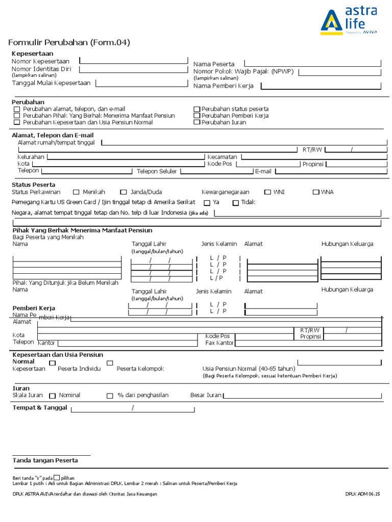 Brochure7747 Formulir Perubahan DPLK-04 | PDF