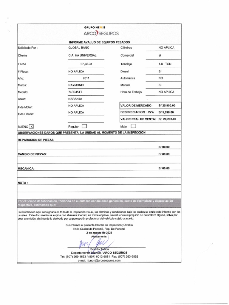 Avaluo Montacarga | PDF