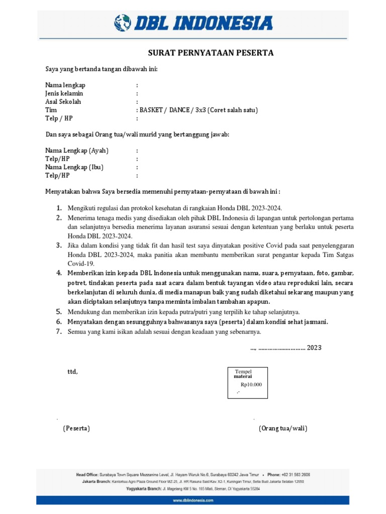 Surat Pernyataan DBL | PDF