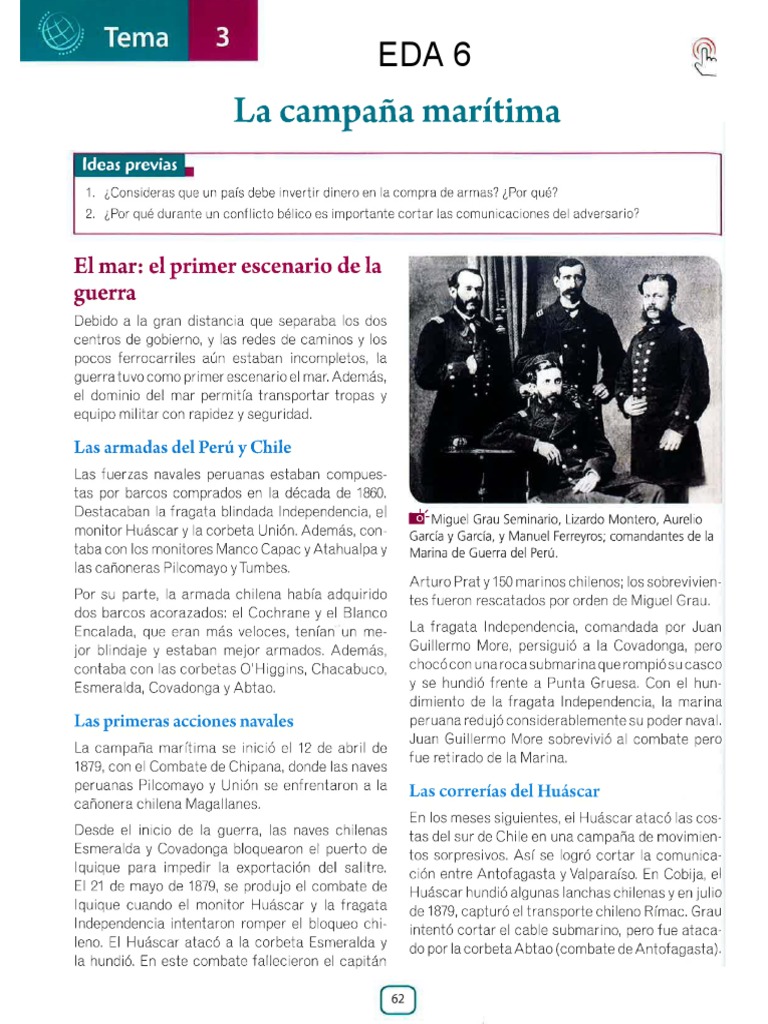 CC - Ss. 4° - Eda 6 - Tema 3 - Campaña Marítima, Terrestre y Tratado de Ancon | PDF