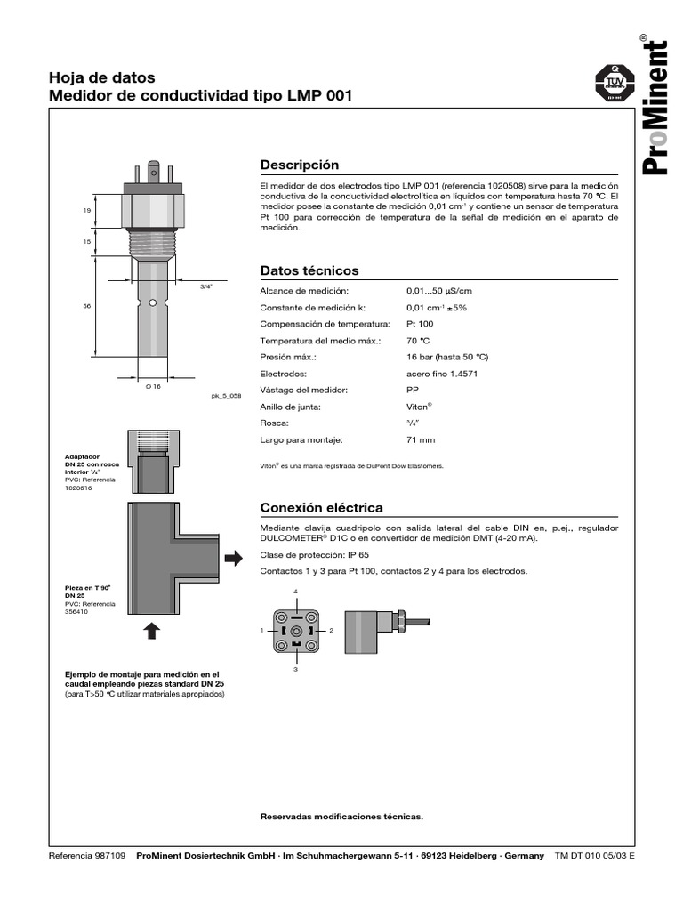 Hoja de Datos Medidor de Conductividad Tipo LMP 001: Descripción | PDF ...