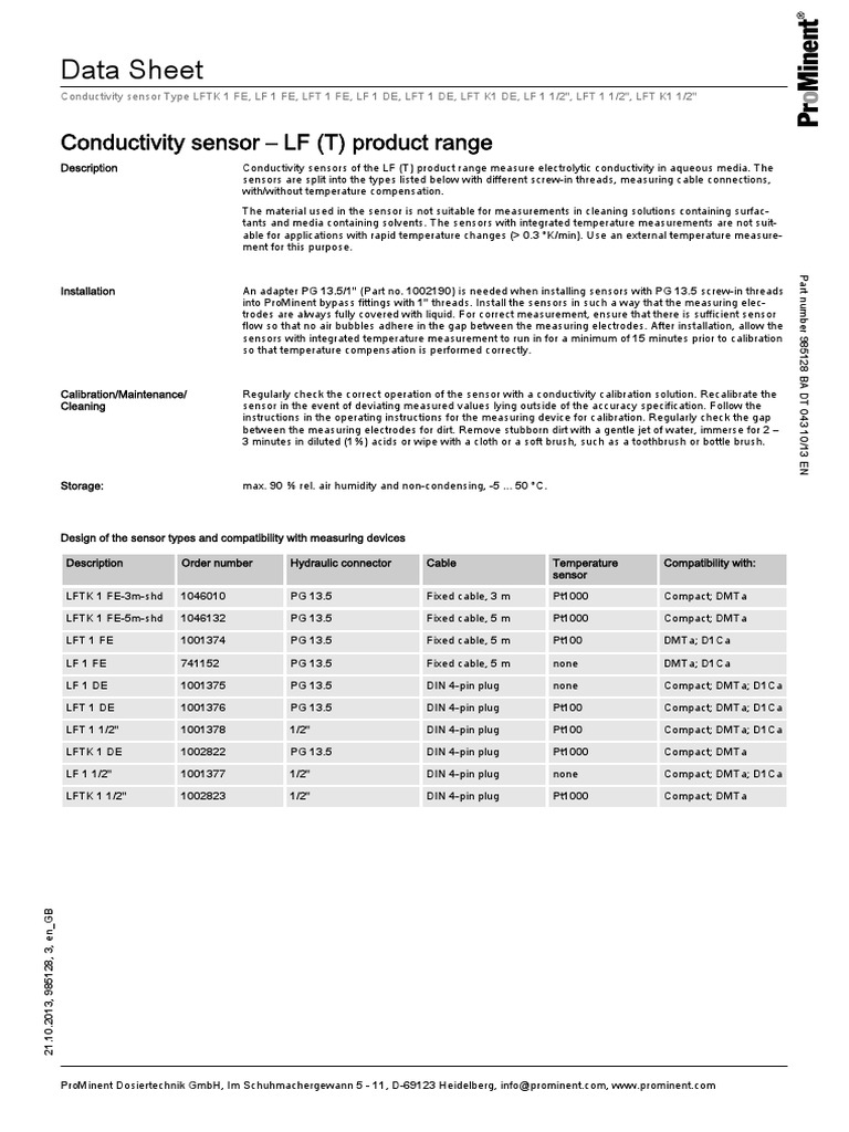 Conductivity Sensors Guide | PDF | Electrical Connector | Sensor