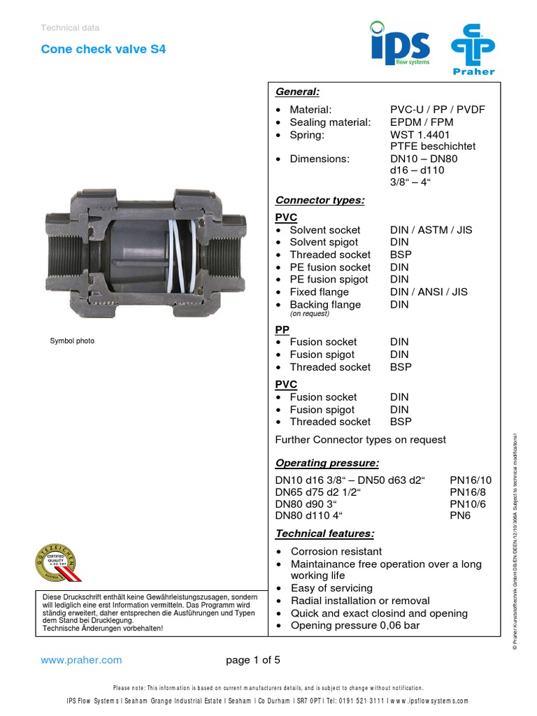 Cone Check Valve Specs | PDF