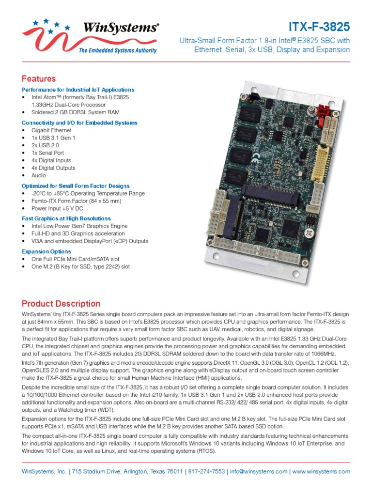 Intel E3825 SBC (ITX-F-3825) | PDF | Usb | Solid State Drive