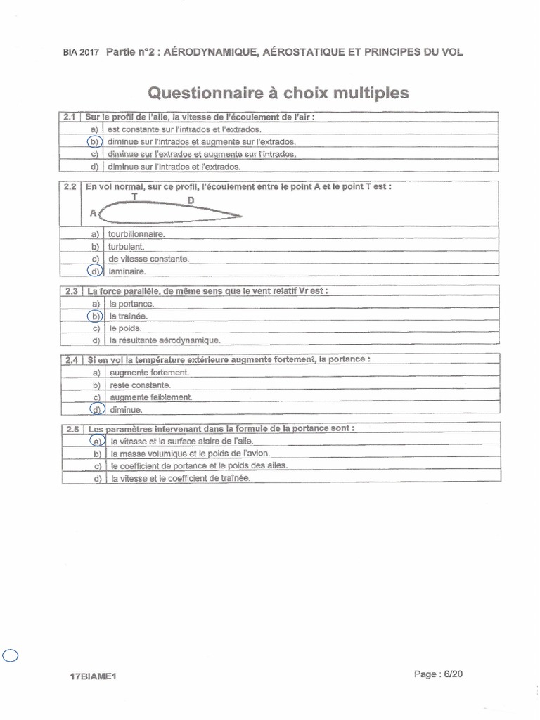 QCM BIA Aero Annales 2017 | PDF