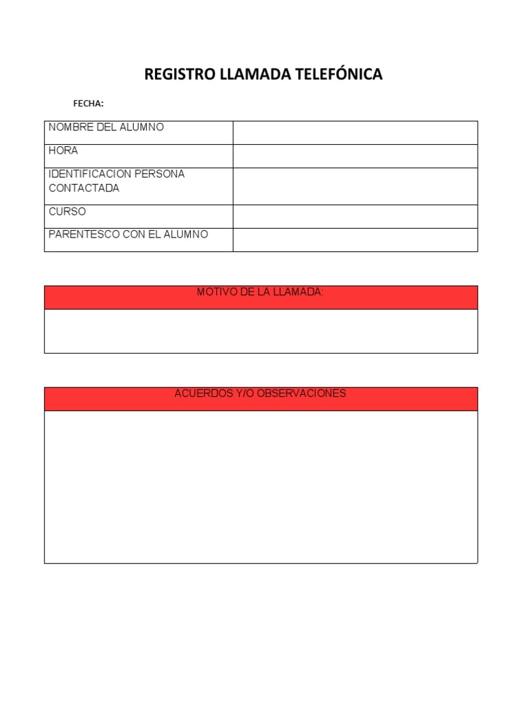 Plantilla Ficha Llamada Telefonica | PDF