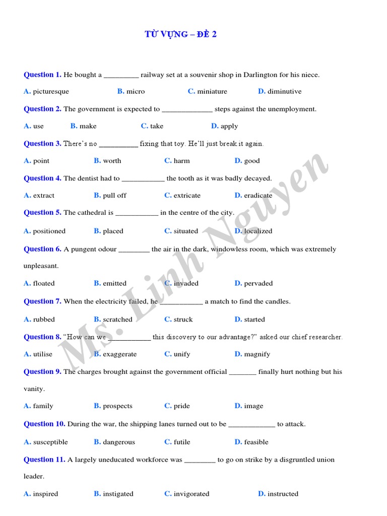 Bài tập từ vựng (P2) - (NTL) | PDF