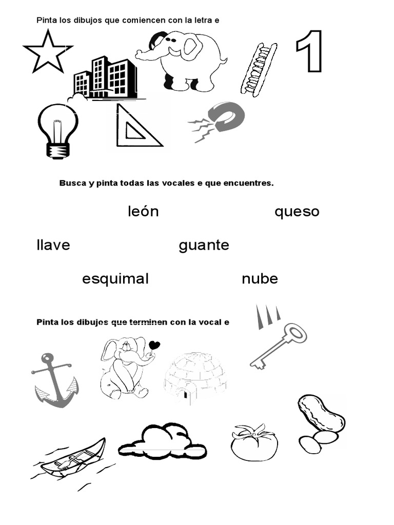 Dibujos y objetos con la vocal e | PDF