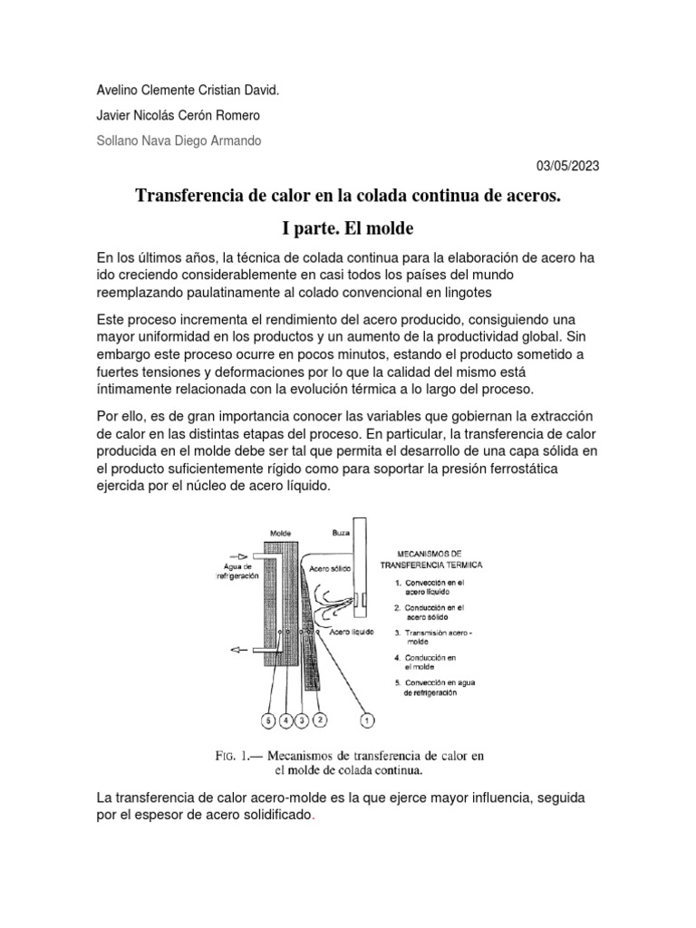 resumen. Colada Continua solidif. | PDF | Transferencia de calor ...