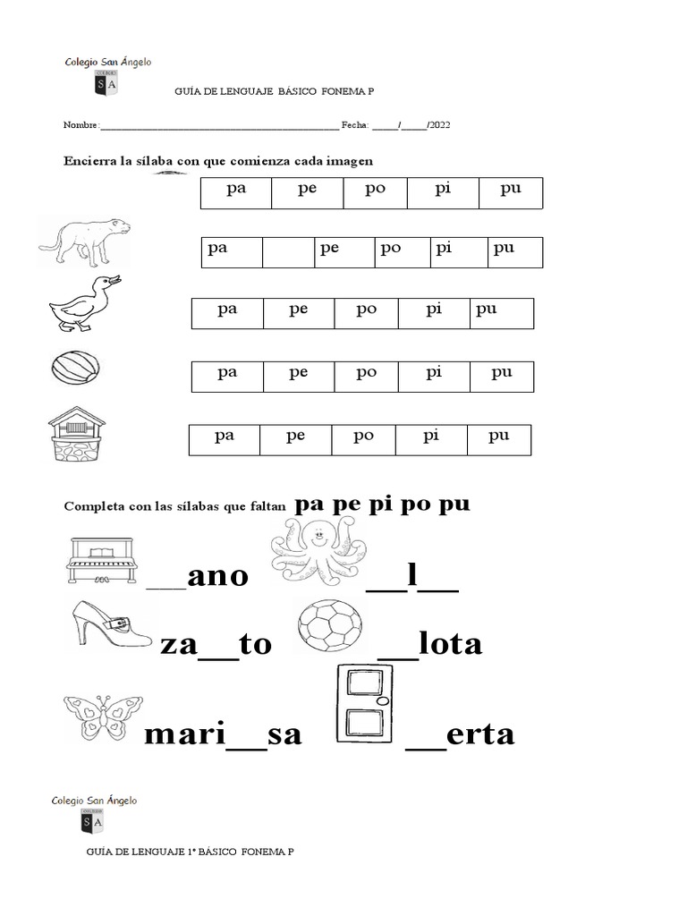 Guía Fonema P | PDF | Artes del Lenguaje y Comunicación