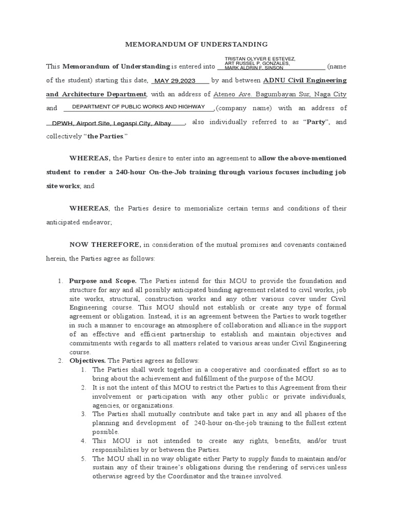 DPWH Mou | PDF | Indemnity | Business Law