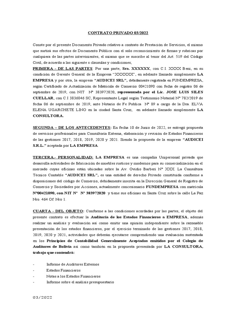CONTRATO AUDITORÍA EXTERNA 2017 A 2021. Muebles Rusticos | PDF | Finanzas y dinero