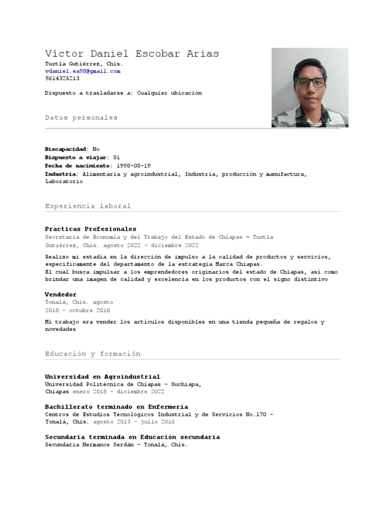 CV Escobar Arias | PDF | Agronegocios | Economias