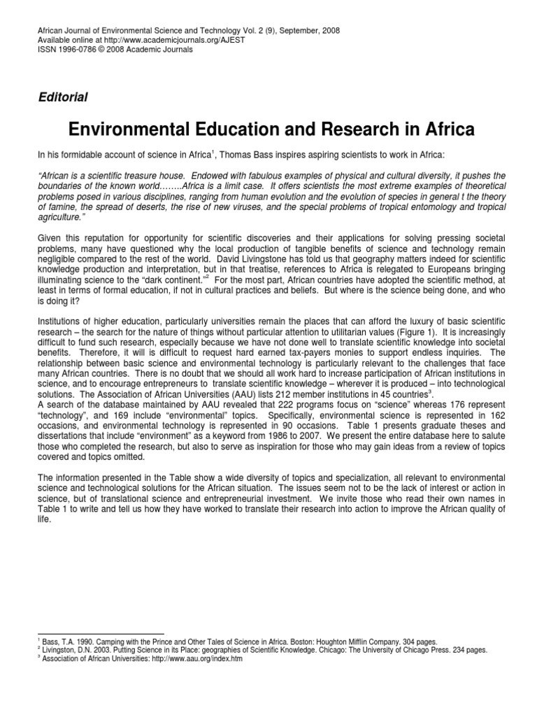 Environmental Science in Africa | PDF | Science | Theory