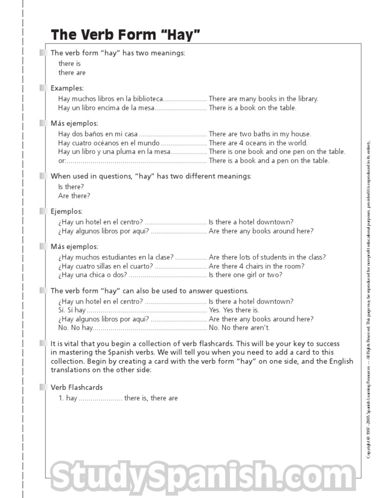 The Verb Form "Hay" | PDF