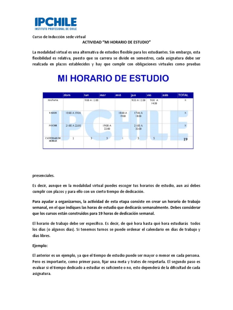 Mi Horario de Estudios | PDF