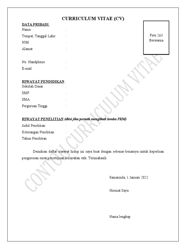 Contoh Format Curriculum Vitae | PDF