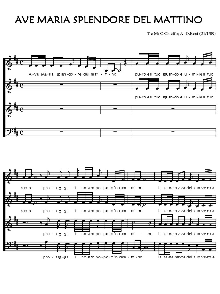 Ave Maria Splendore Del Mattino (4 Voci) | PDF