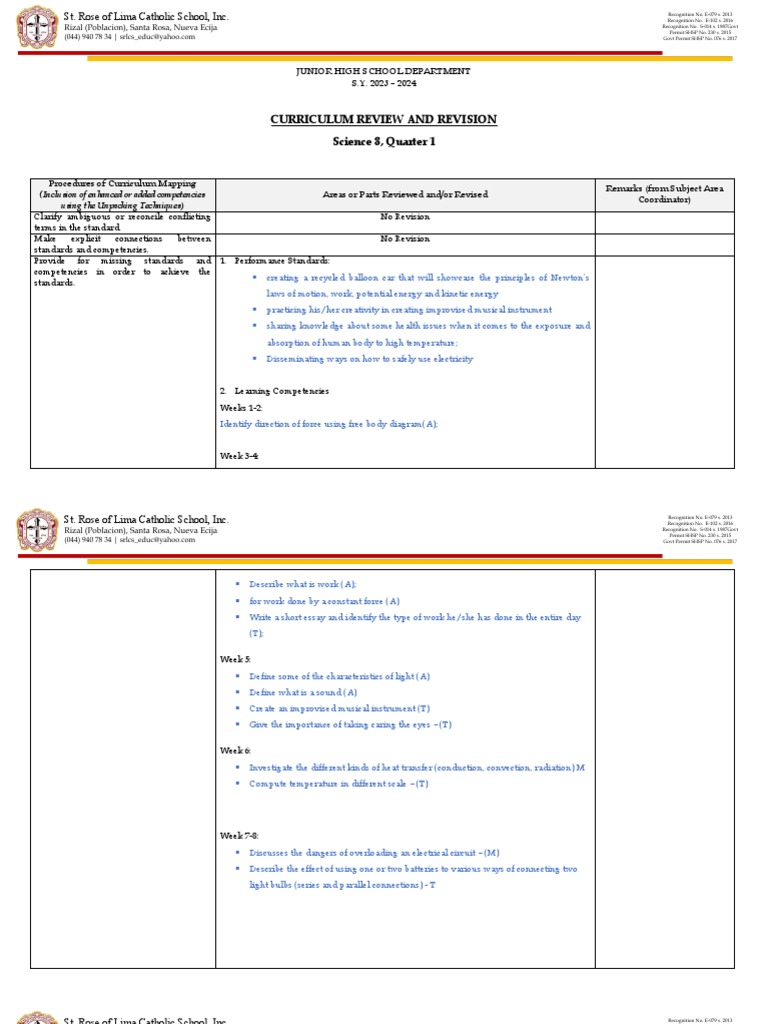 Science 8 1stQ Curriculum Review and Revision | PDF | Force | Heat