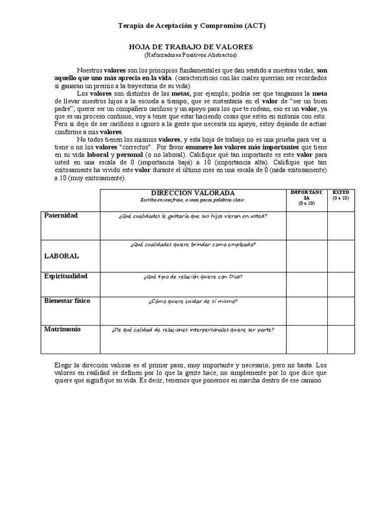 Values Worksheet | PDF