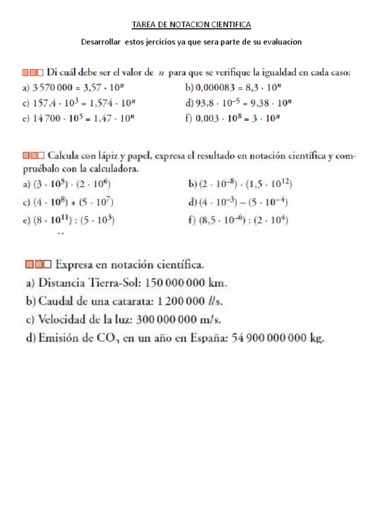 Ejercicios de Notación Científica | PDF