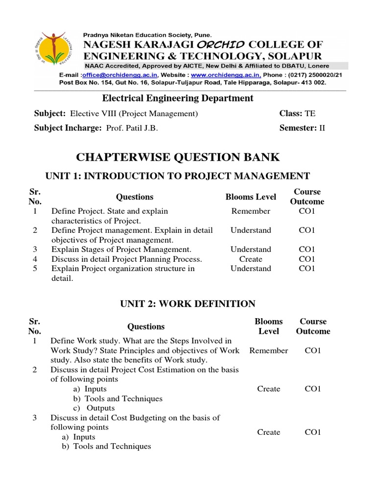 TY Project Management Question Bank | Download Free PDF | Project ...