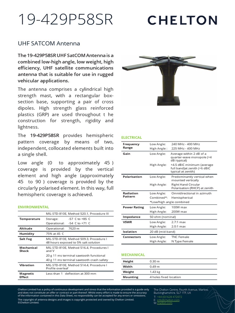 Chelton 19 429p58sr Uhf Satcom Antenna Datasheet | PDF