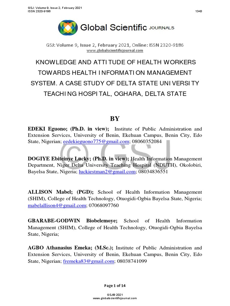 Knowledge and Attitude of Health Workers Towards Health Information ... Knowledge and Attitude of Health Workers Towards Health Information ...