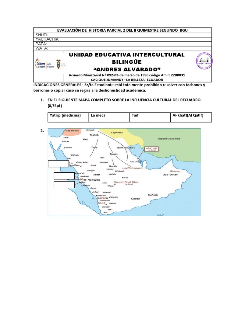 evaluacion de 2DO BGU HISTORIA | PDF