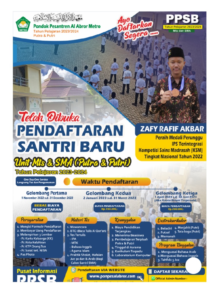 Penerimaan Peserta Santri Baru - Pondok Pesantren Al-Abror Metro | PDF