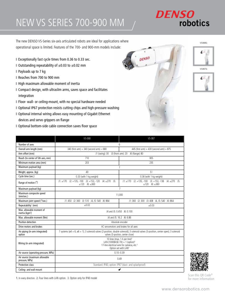 DENSO Robotics Datasheet Vs 068-087 Series | PDF | Equipment ...