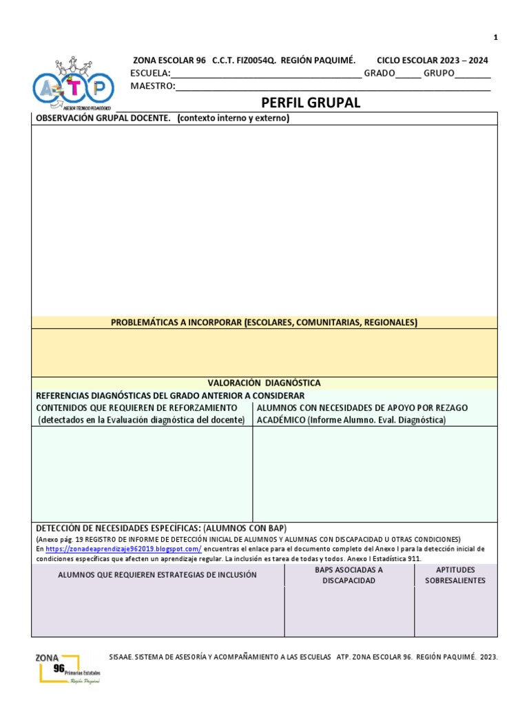 Perfil Grupal y Diagnóstico Educativo | PDF | Aprendizaje | Evaluación