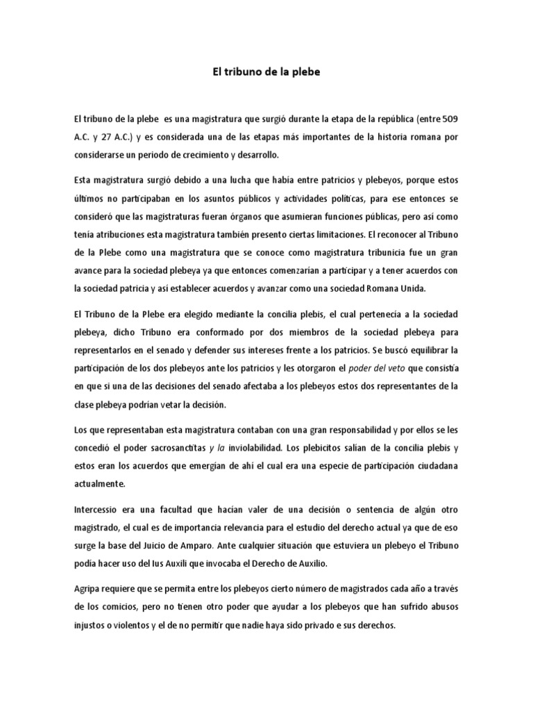 El Tribuno de la Plebe en Roma | PDF | Historia