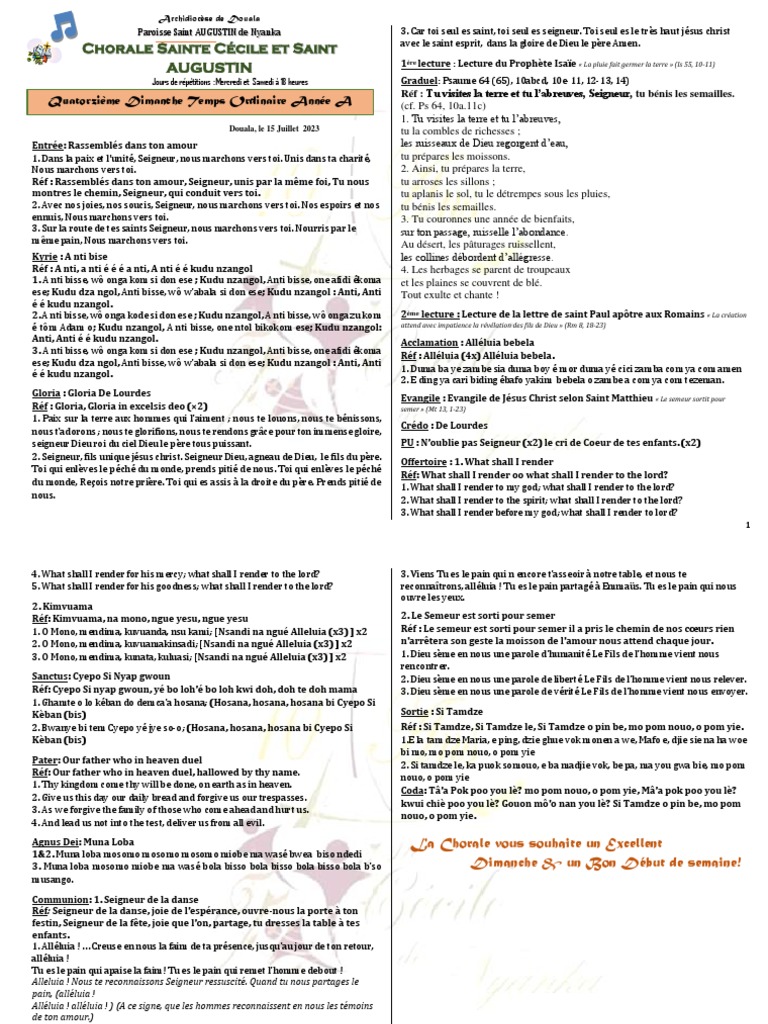 Programme de Messe STE CECILE Et ST Augustin 14eme A | PDF