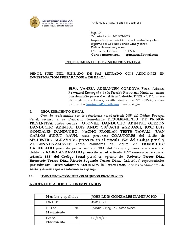 Modelo de Requerimiento de Prisión Preventiva | PDF | Robo | Castigos