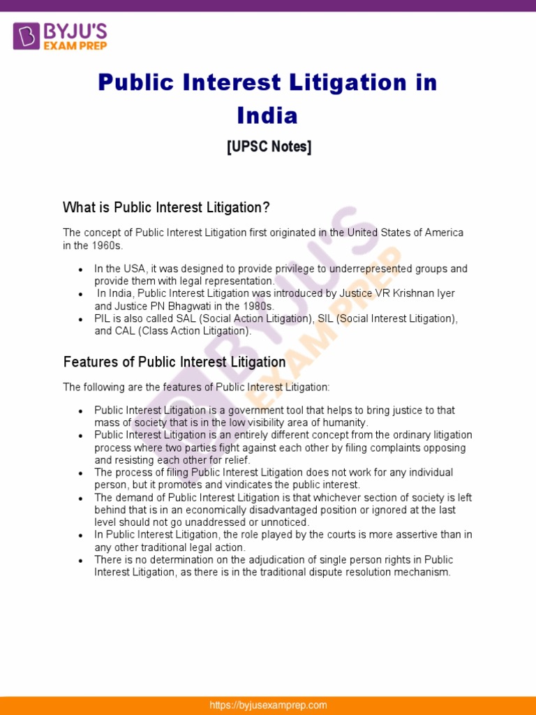 Public Interest Litigation in India Upsc Notes 44 | PDF