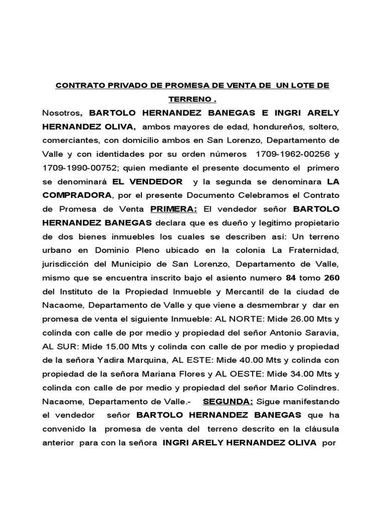 Contrato Privado De Promesa De Compraventa Contrato Privado De Promesa/contrato De Compraventa ...