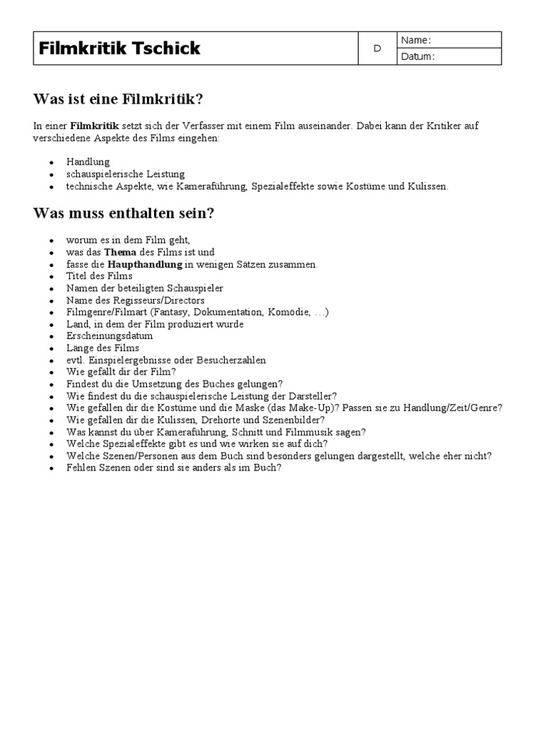 Filmkritik Tschick | PDF