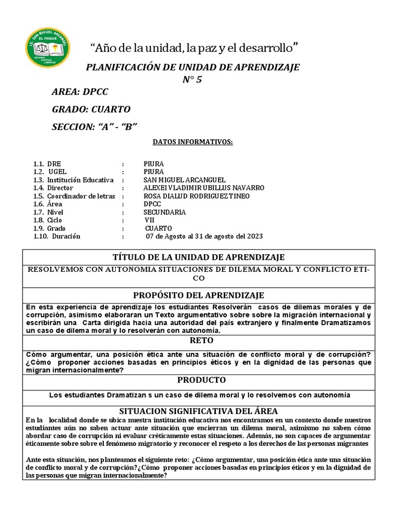 Unidad de Aprendizaje #5 DPCC | PDF | Evaluación | Autonomía