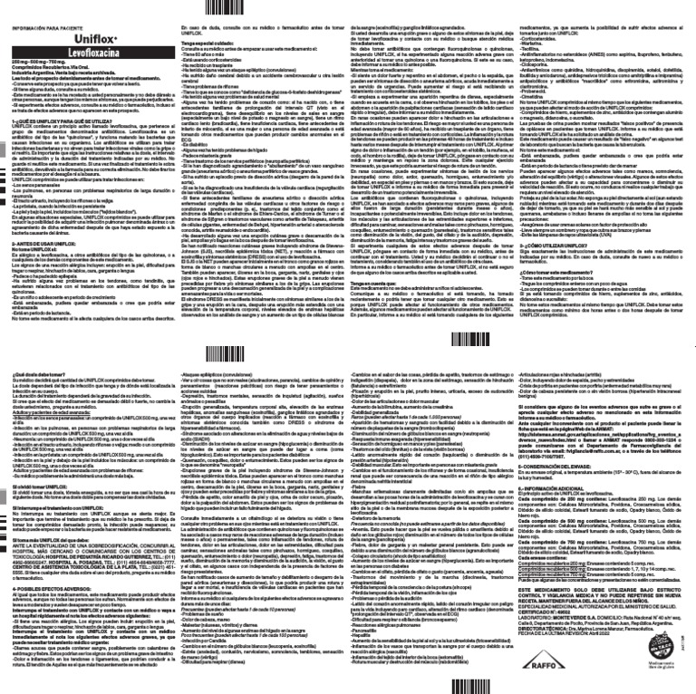 UNIFLOX Prospecto Pacientes RAFFO | PDF | Medicamentos con receta ...