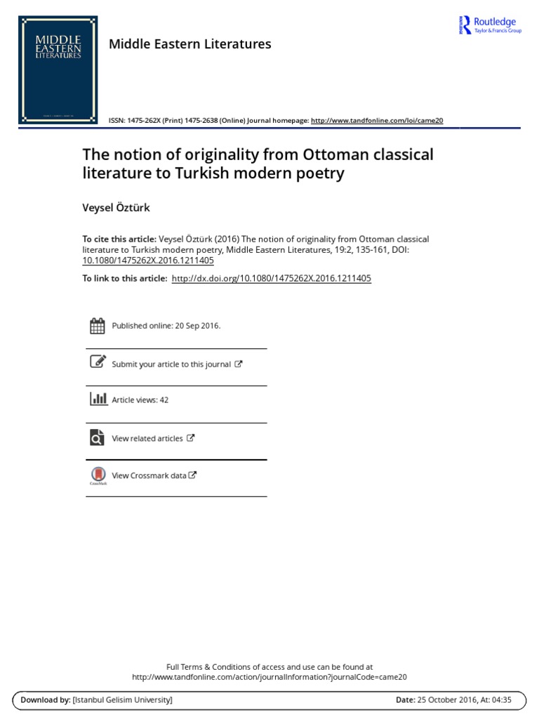 The Notion of Originality From Ottoman Classical Literature To Turkish ...