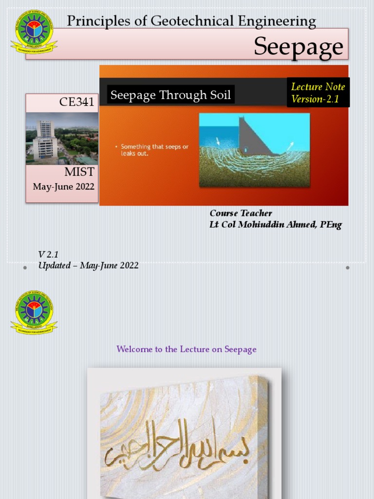 CE341 CE22 Wk6 7 Seepage | PDF